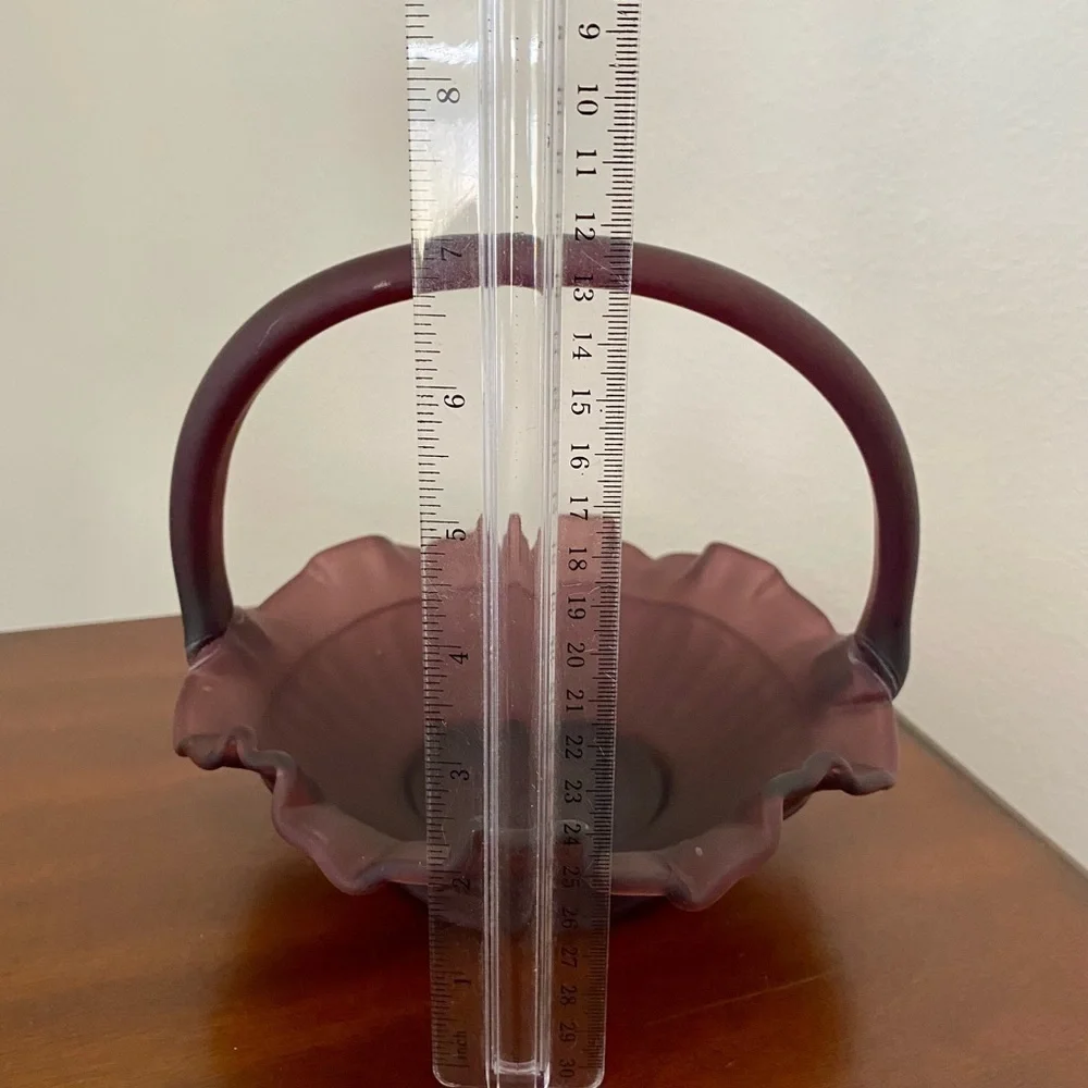 Accents | Vintage Plum Satin Glass Basket Ruffled Edge Collectible Home ...